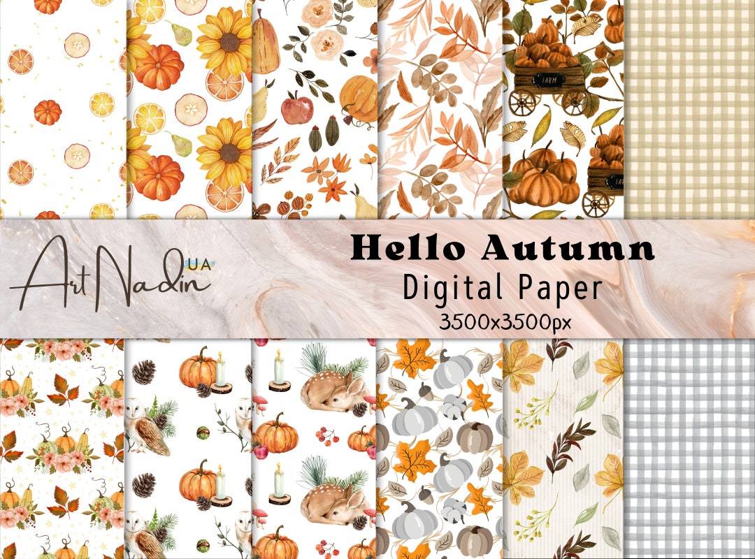 Fall Digital Paper, Autumn Digital Paper, Fall Farmhouse Paper, Harvest ...