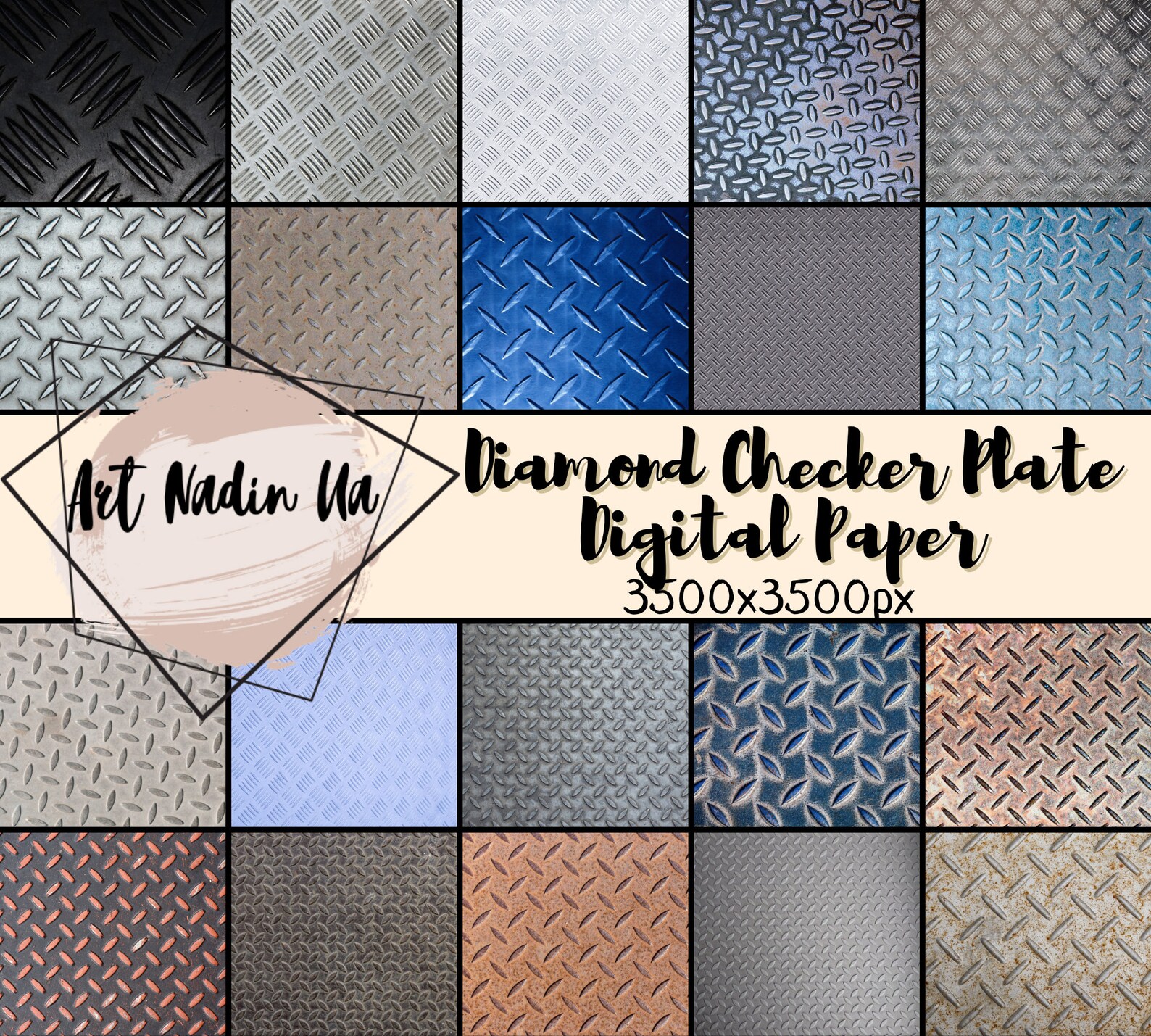 Diamond Checker Plate, 20 Different Images, Digital Paper, Instant ...