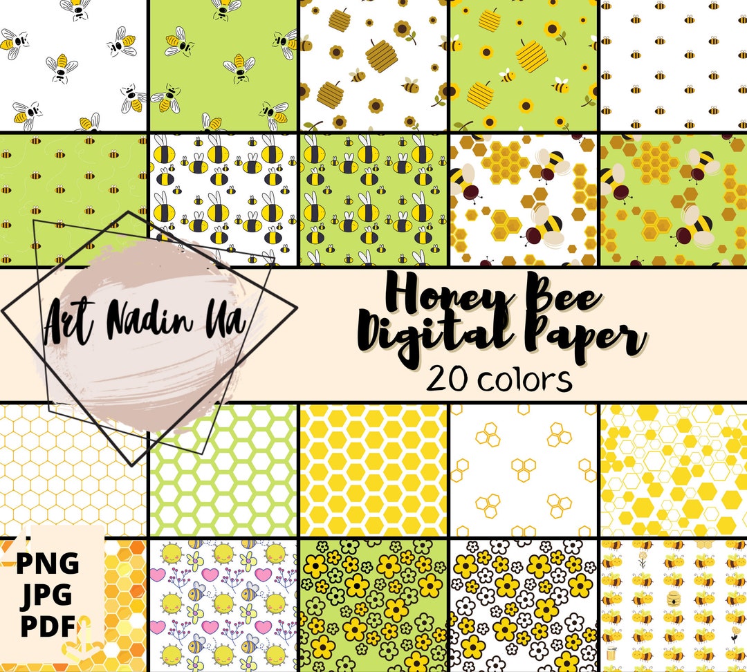 Summer Patterns Honey Digital Paper Pack: "honey Bee Patterns" Bumble ...