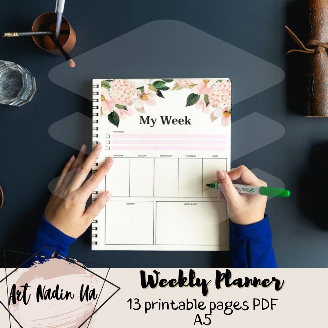 Weekly Planner Printable Landscape, Floral Weekly Schedule, Week at a ...