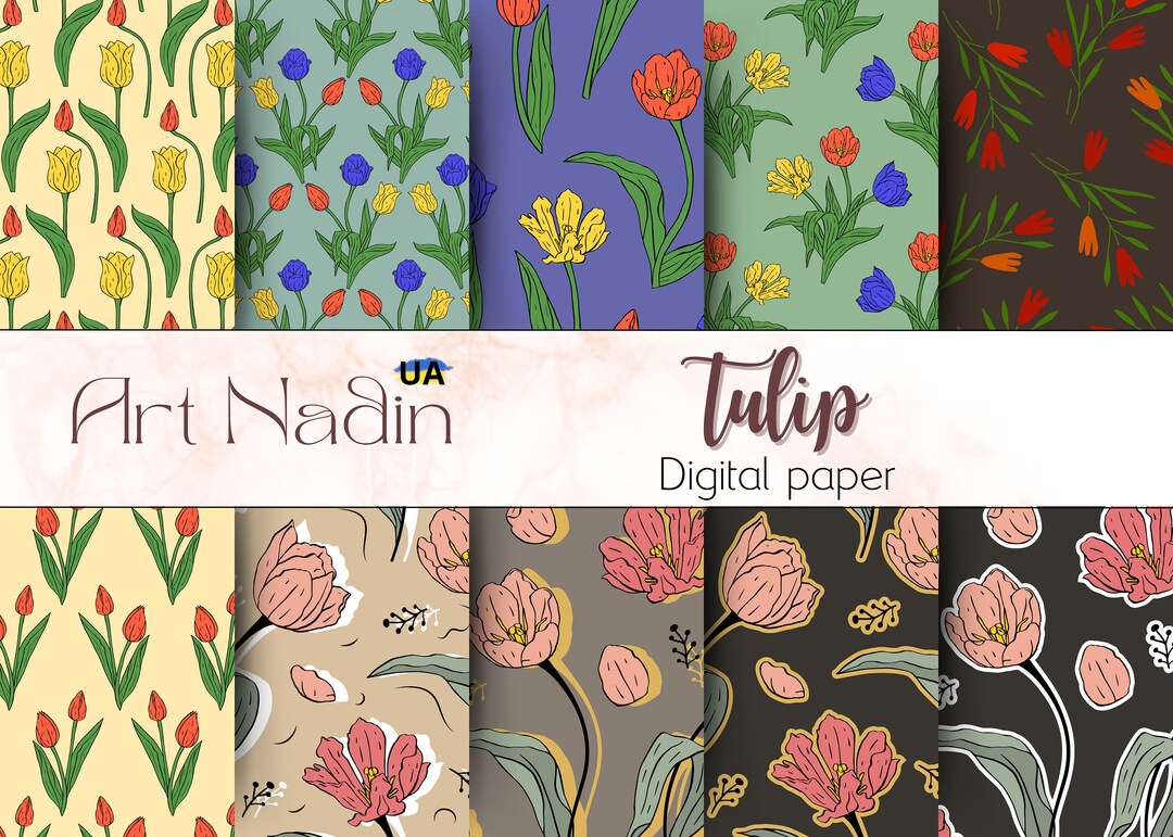 Seamless Tulip Spring Digital Paper Pack, Flower Scrapbook Background ...