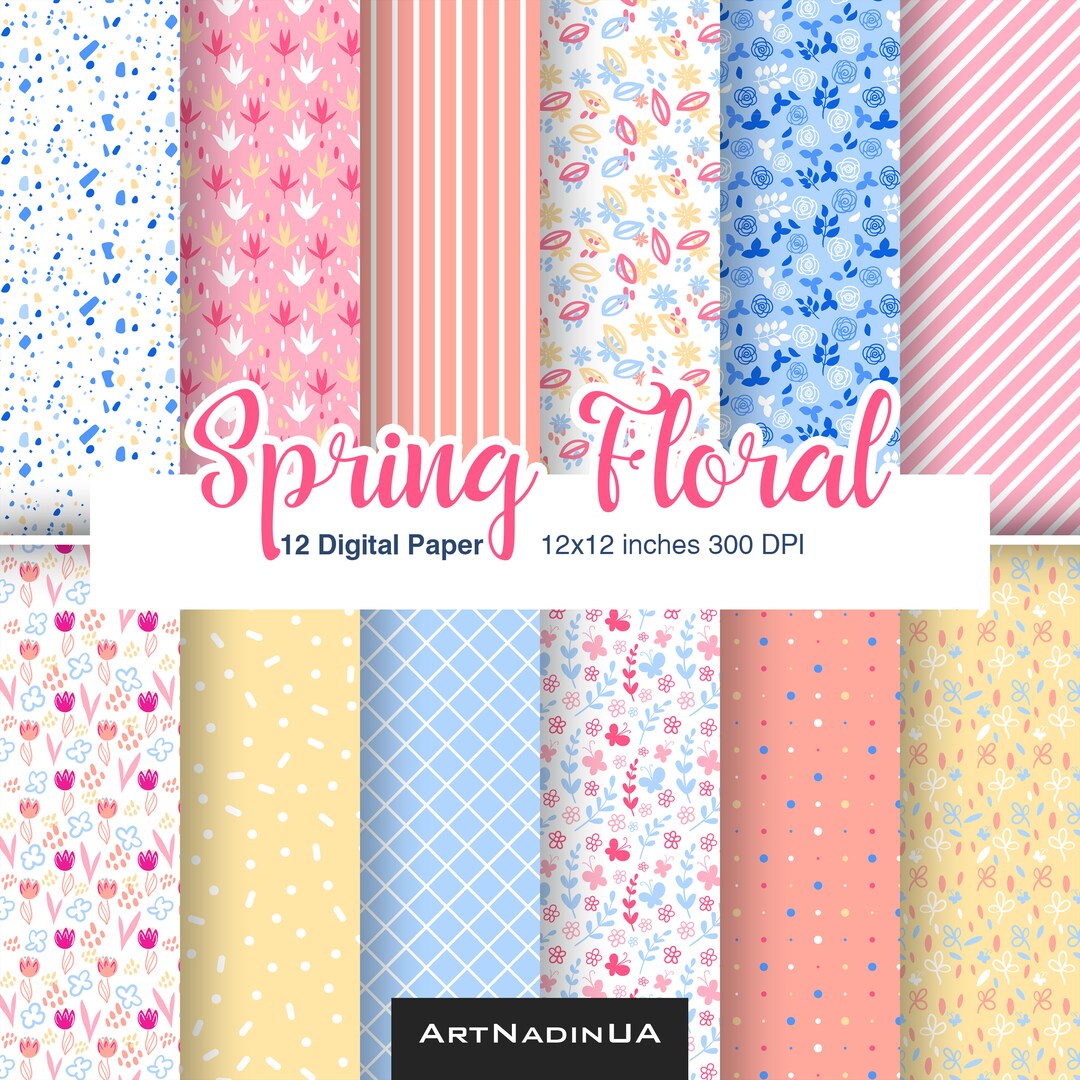 Seamless Easter Clipart, Floral Spring Digital Background Bundle ...