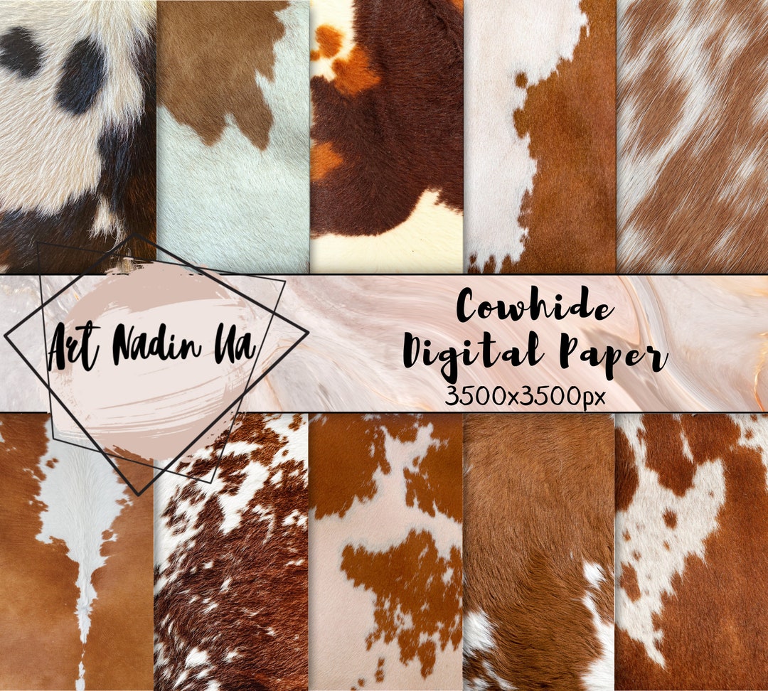 Digital Cowhide Textures. Cowhide Backgrounds. Brown and White Cowhide ...