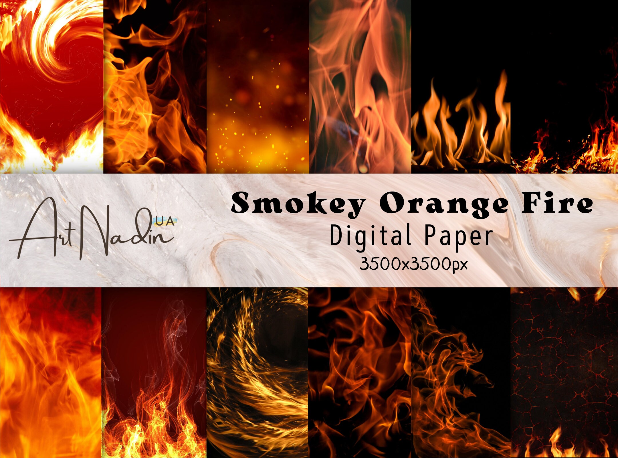 Smokey Orange Fire & Flames Digital Paper Seamless Background Texture ...