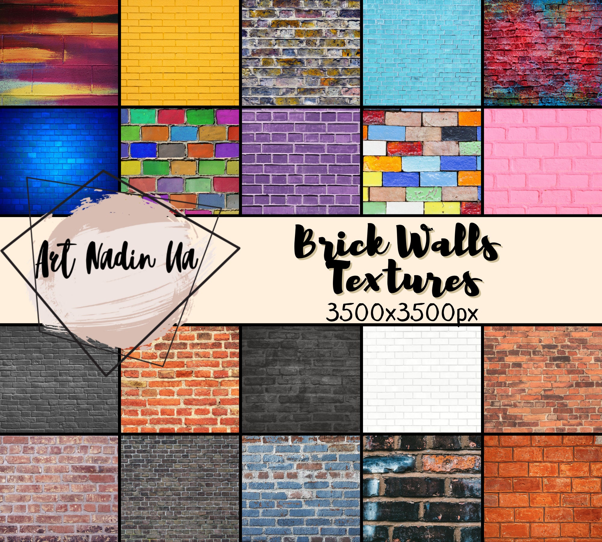 Brick Wall Textures, Brick Digital Paper Pack, Brick Wall Download ...