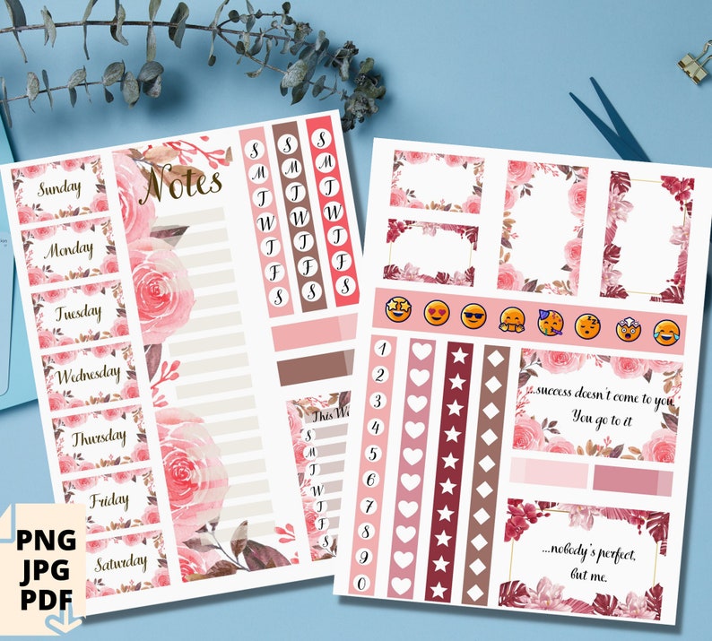Printable Floral Planner Stickers, Passion Mockup Bundle Kit A4 DPI ...