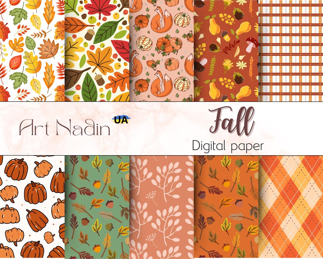 Seamless Autumn Digital Paper Pack, Fall Scrapbook Background Bundle ...