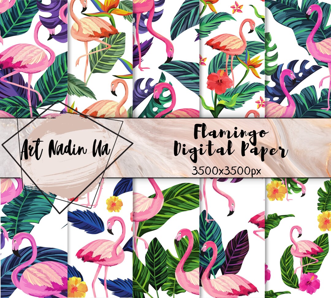 Flamingo Seamless Digital Paper, Tropical Clipart, Scrapbook Paper ...