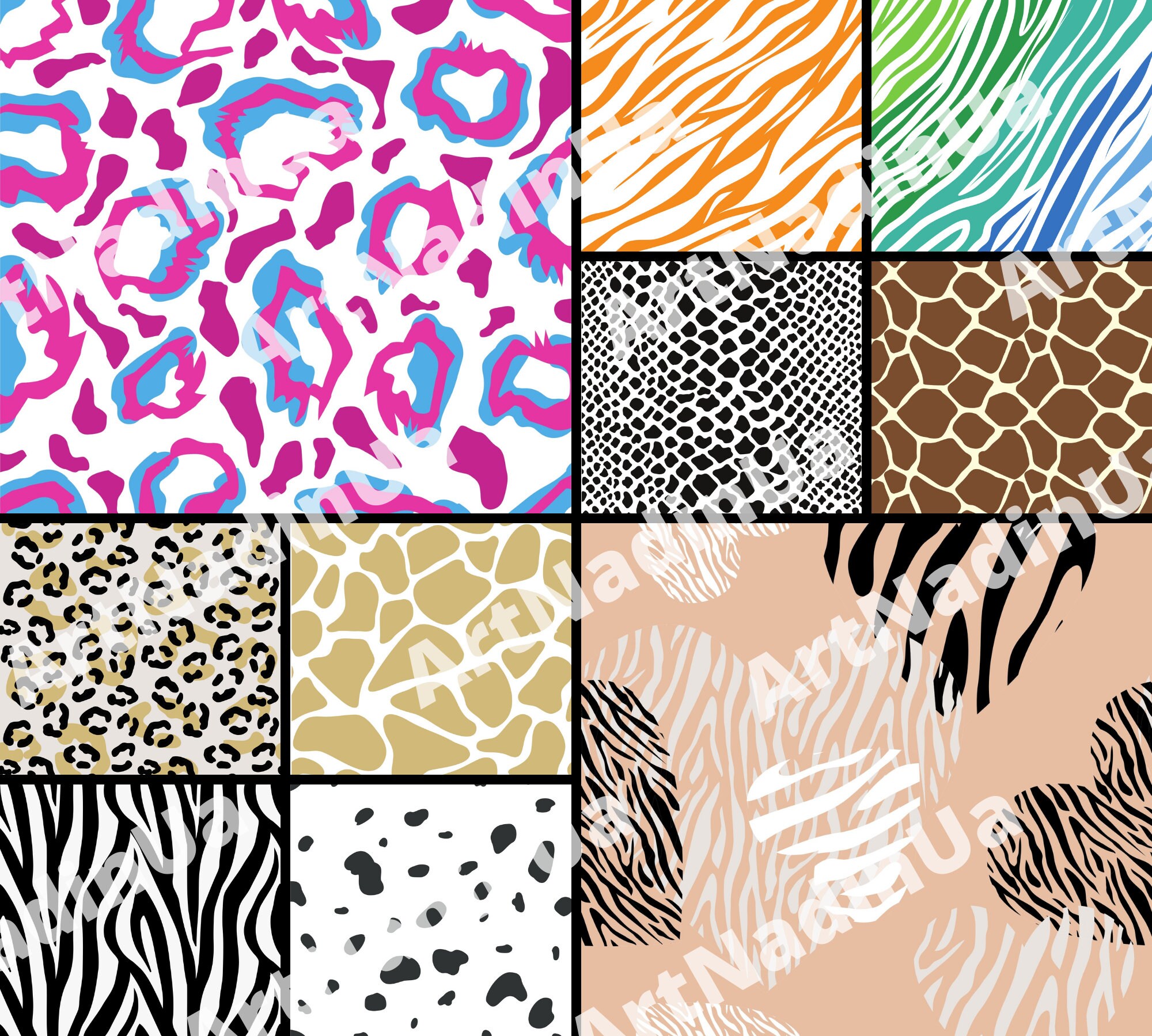 Animal Skin Digital Paper Wild Animal Prints Zebra, Giraffe, Tiger ...
