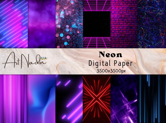 Neon Digital Paper Glow in the Dark Cosmic Rainbow | Etsy