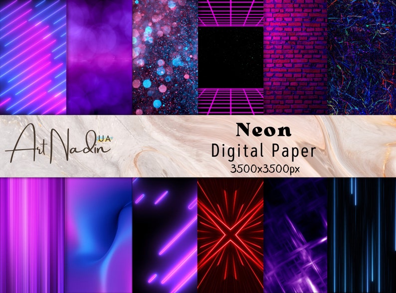 Neon Digital Paper, Glow in the Dark, Cosmic, Rainbow, Confetti ...