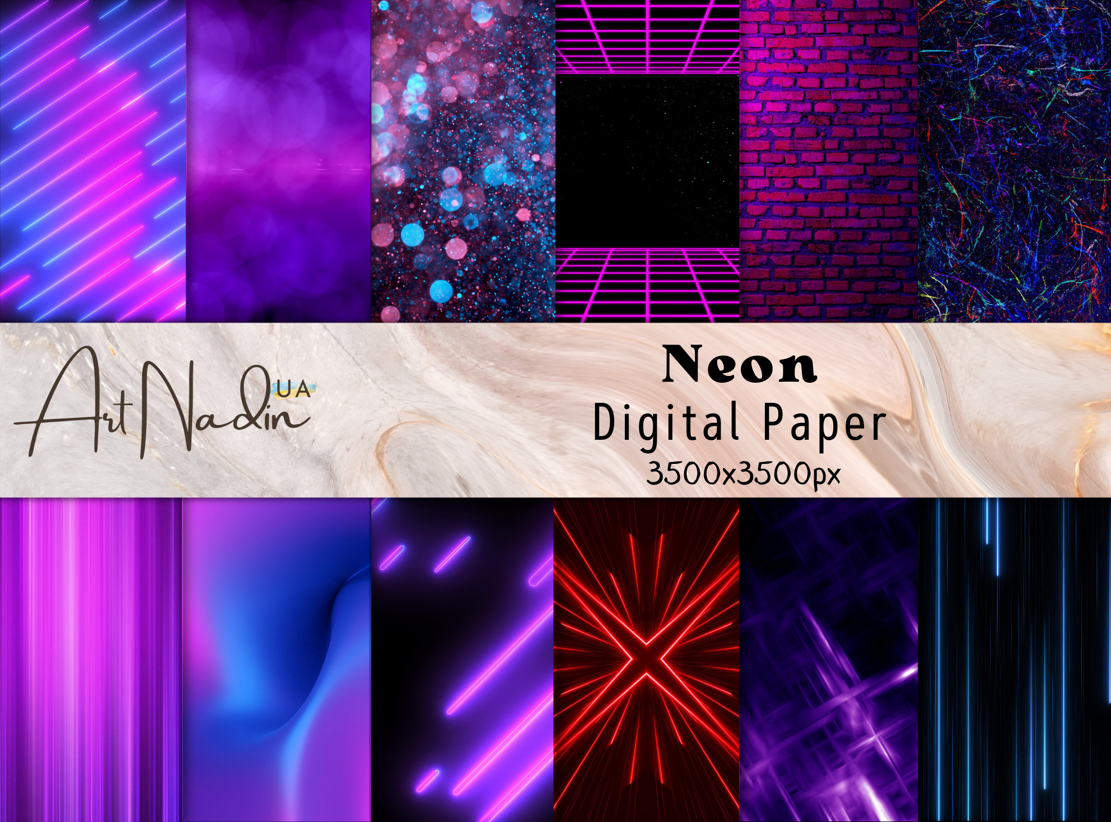Neon Digital Paper, Glow in the Dark, Cosmic, Rainbow, Confetti ...