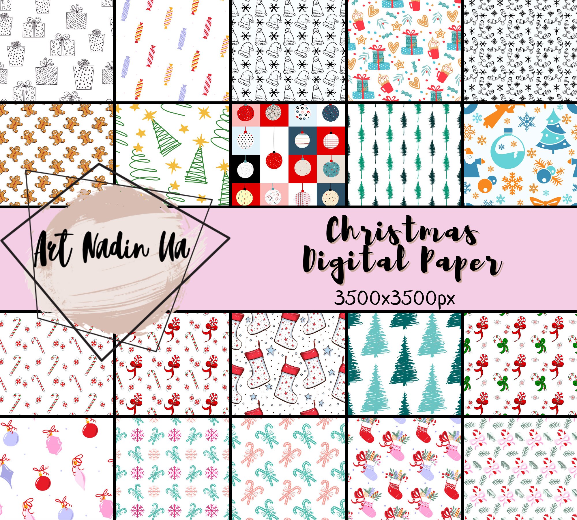 Christmas Digital Paper Commercial Use, Christmas Printable Paper ...