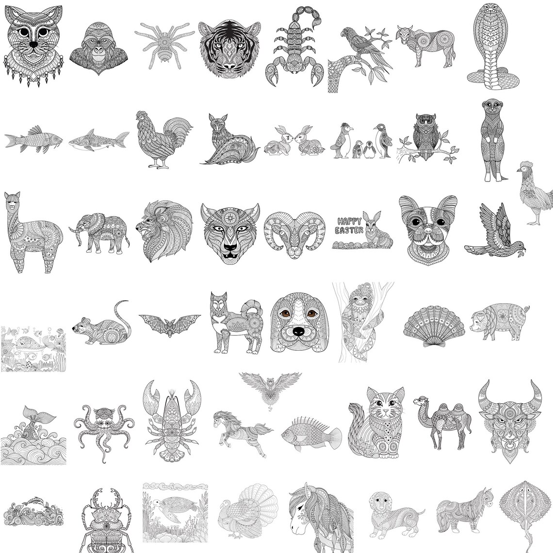 100 Pretty Animals Coloring Pages Bundle, Beautiful Animals Coloring ...