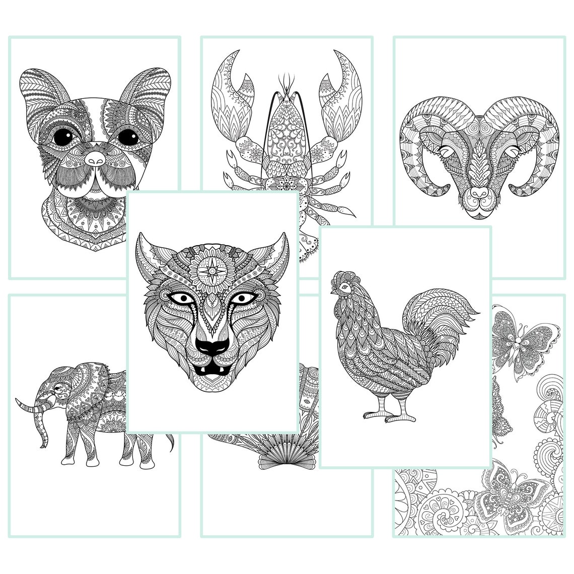 100 Pretty Animals Coloring Pages Bundle, Beautiful Animals Coloring ...