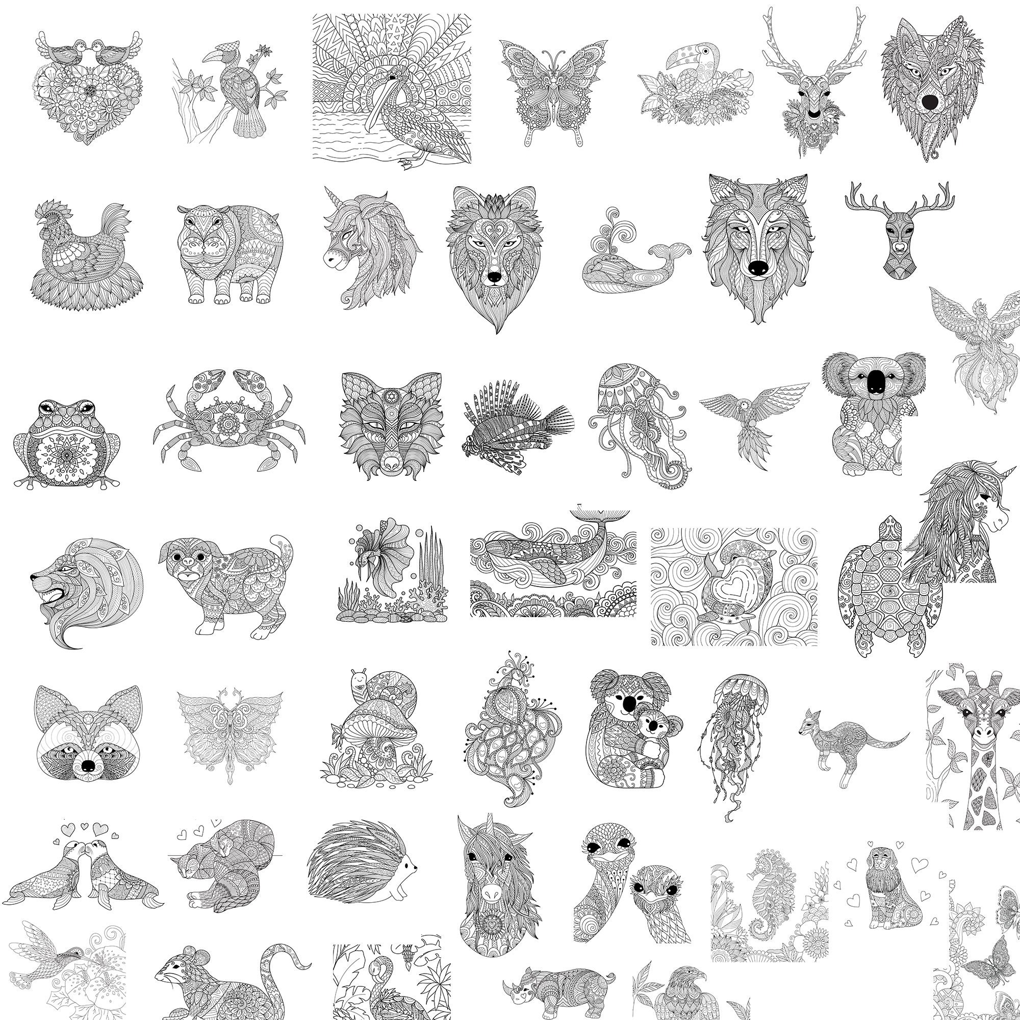 100 Pretty Animals Coloring Pages Bundle, Beautiful Animals Coloring ...