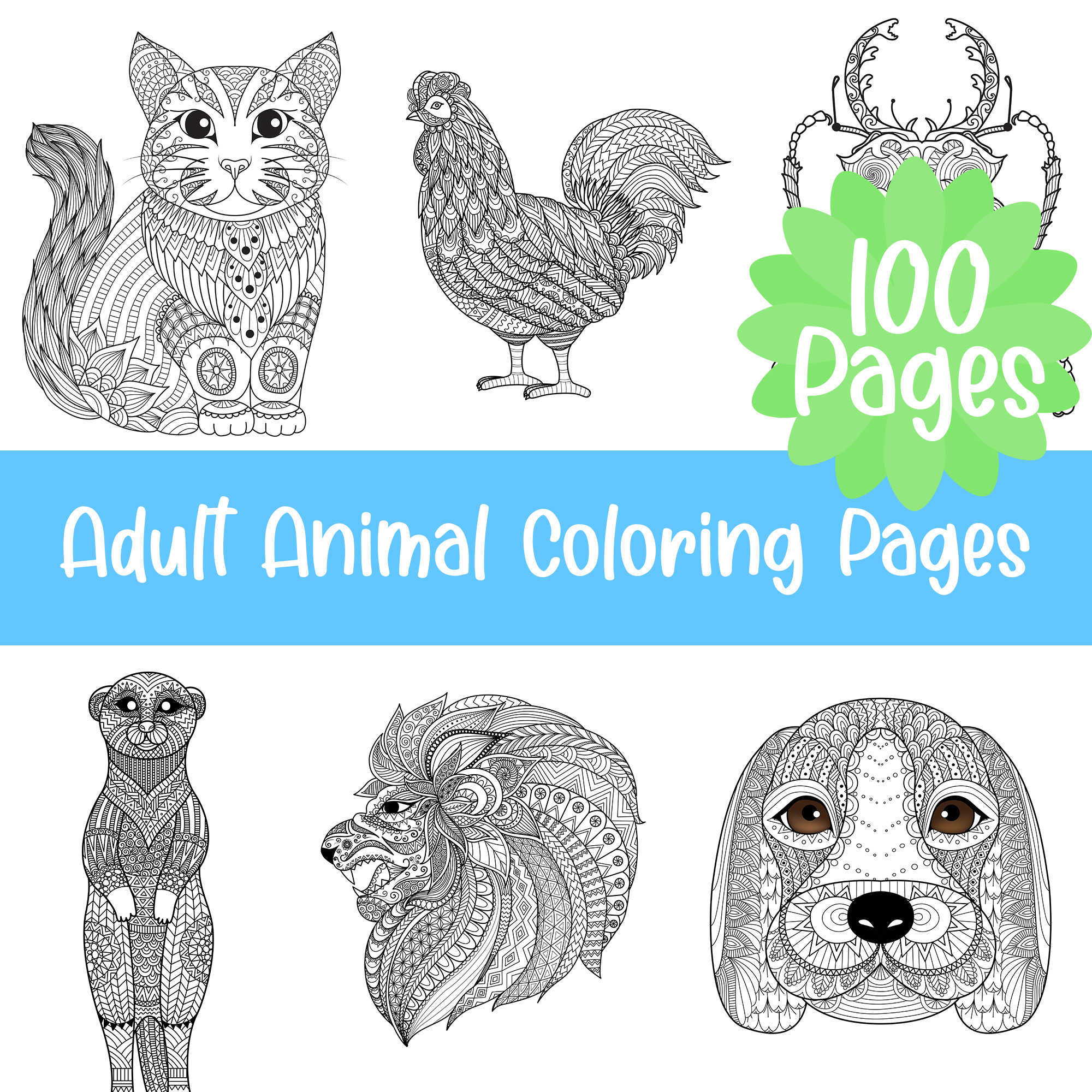 100 Pretty Animals Coloring Pages Bundle, Beautiful Animals Coloring ...