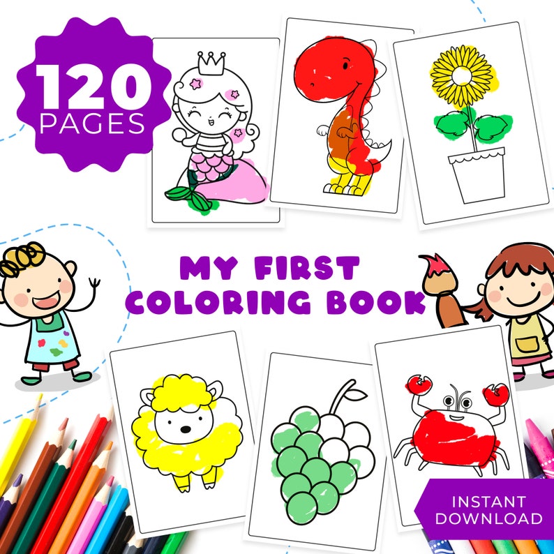 120 Easy Coloring Pages for Kids, Printable, Toddlers Coloring Book ...