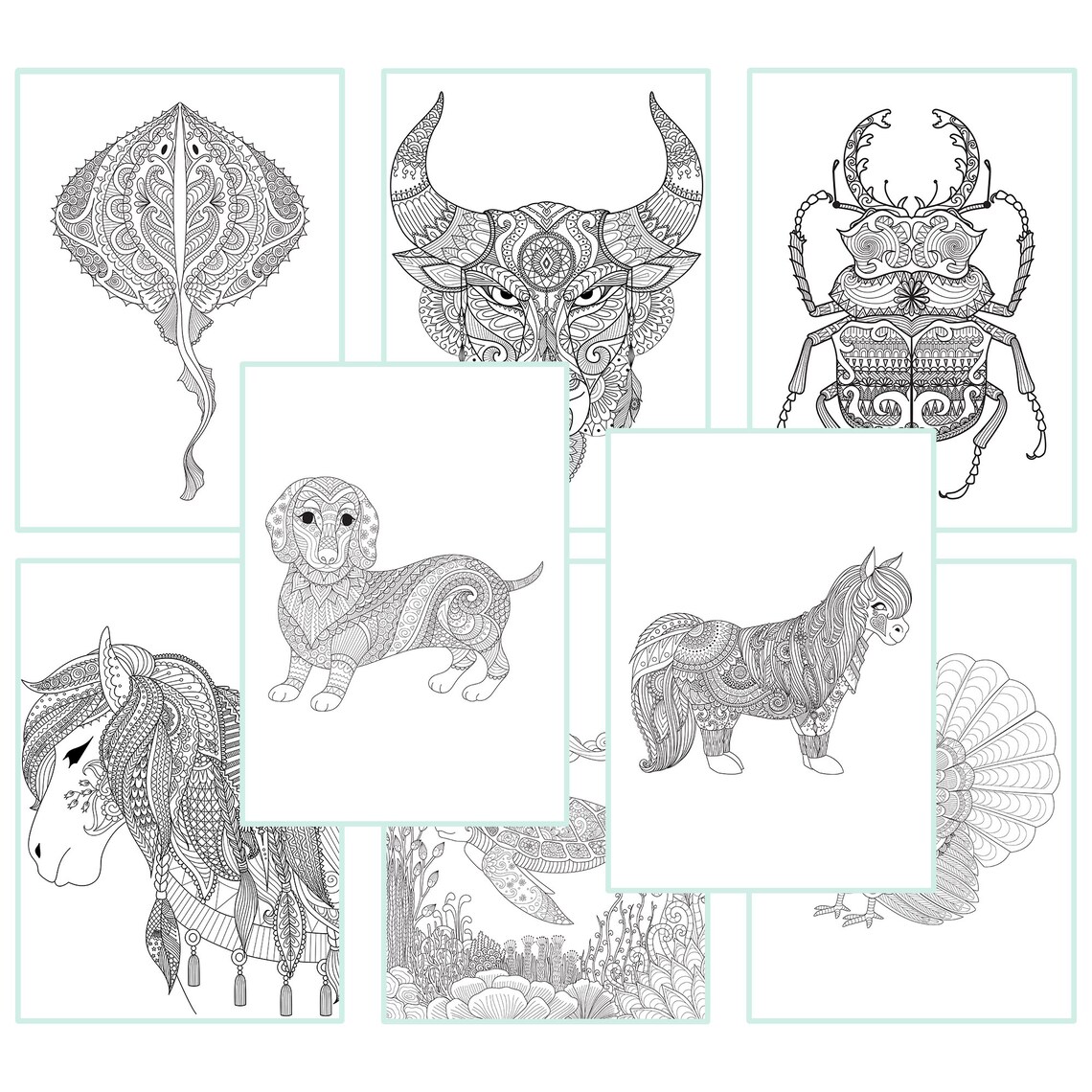 100 Pretty Animals Coloring Pages Bundle, Beautiful Animals Coloring ...
