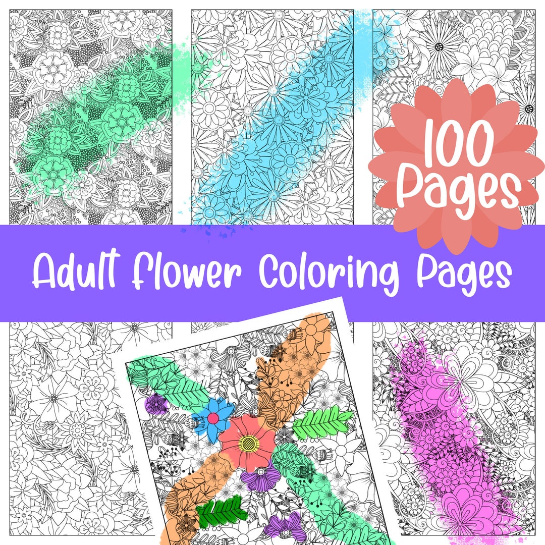 100 Pretty Floral Coloring Pages Bundle, Beautiful Flowers Coloring ...
