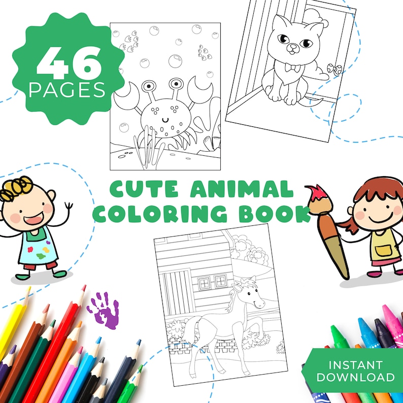 46 Cute Animal Coloring Pages for Kids, Printable, Toddlers Coloring ...