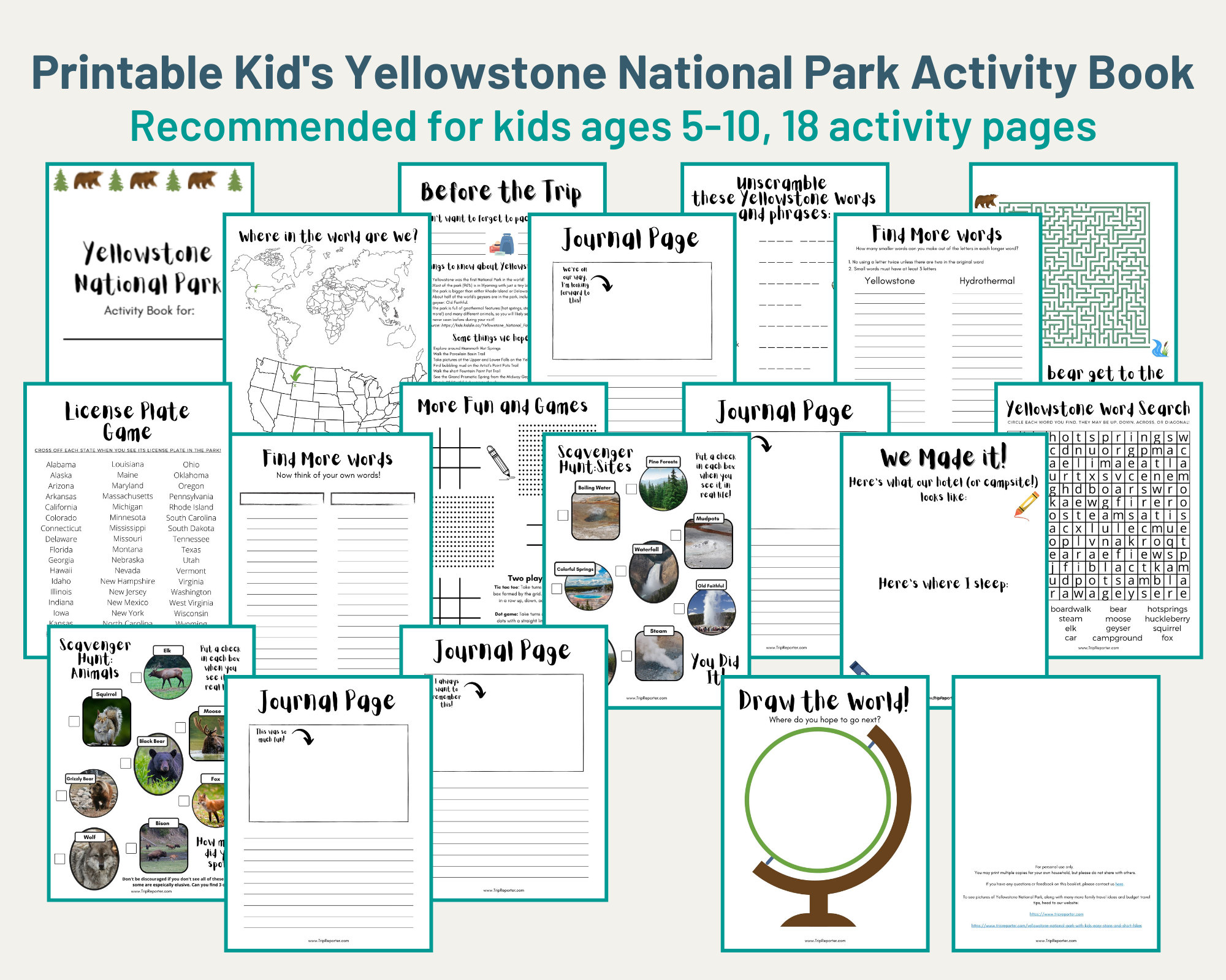 Yellowstone National Park Kid's Activity Book - Etsy