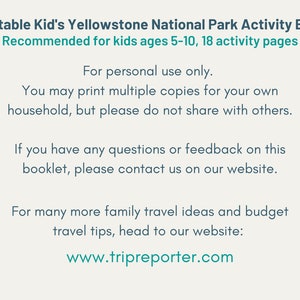 Yellowstone National Park Kid's Activity Book - Etsy