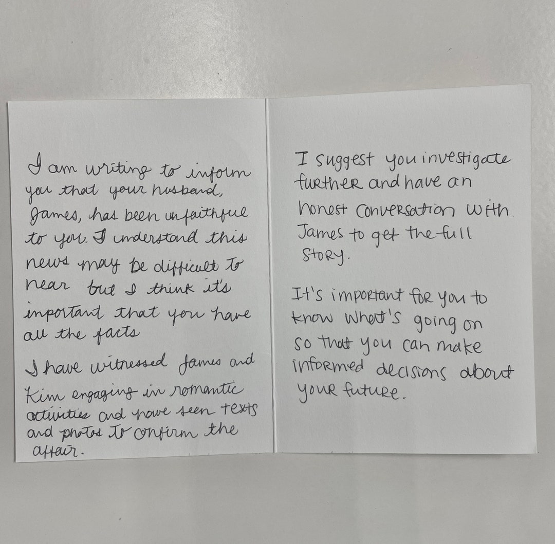 Anonymous Letter Handwritten (feminine); Cheater, Love, Secret Admirer ...