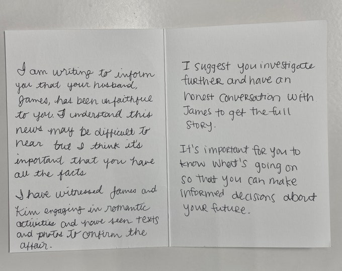 Anonymous Letter Handwritten (feminine); Cheater, Love, Secret Admirer ...