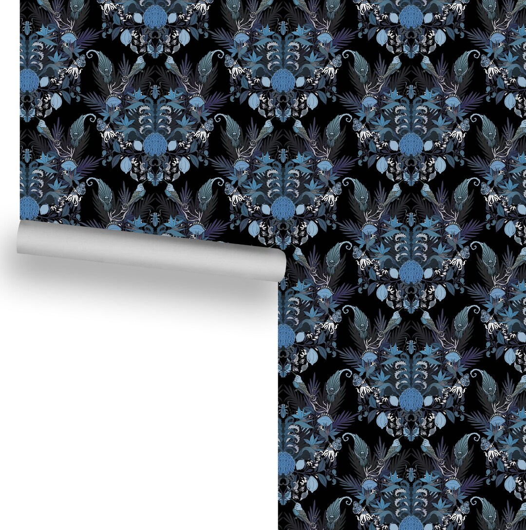 Victoria's Secret Garden (blue on Black) Wallpaper - Etsy