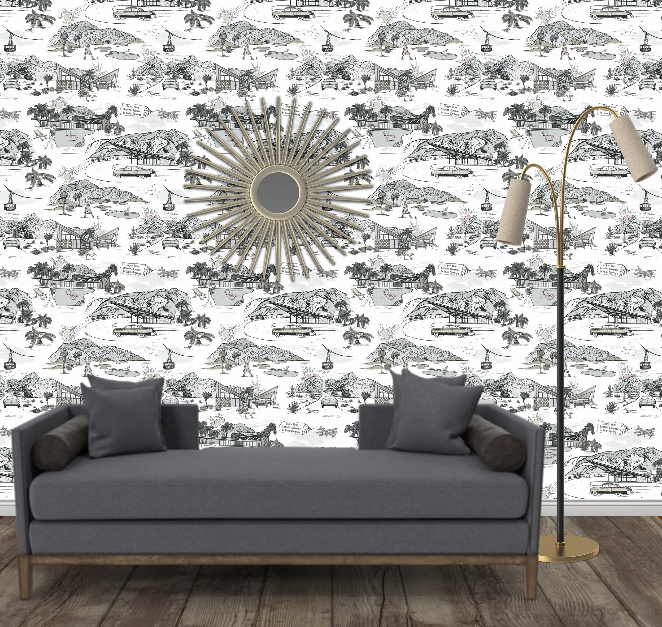 Palm Springs Mid-century Toile extra Muted Colors Large - Etsy