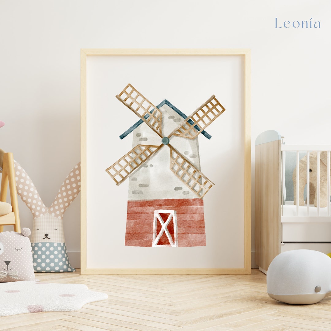 Digital Print, Poster for Children's Room, Windmill Poster to Print Out ...