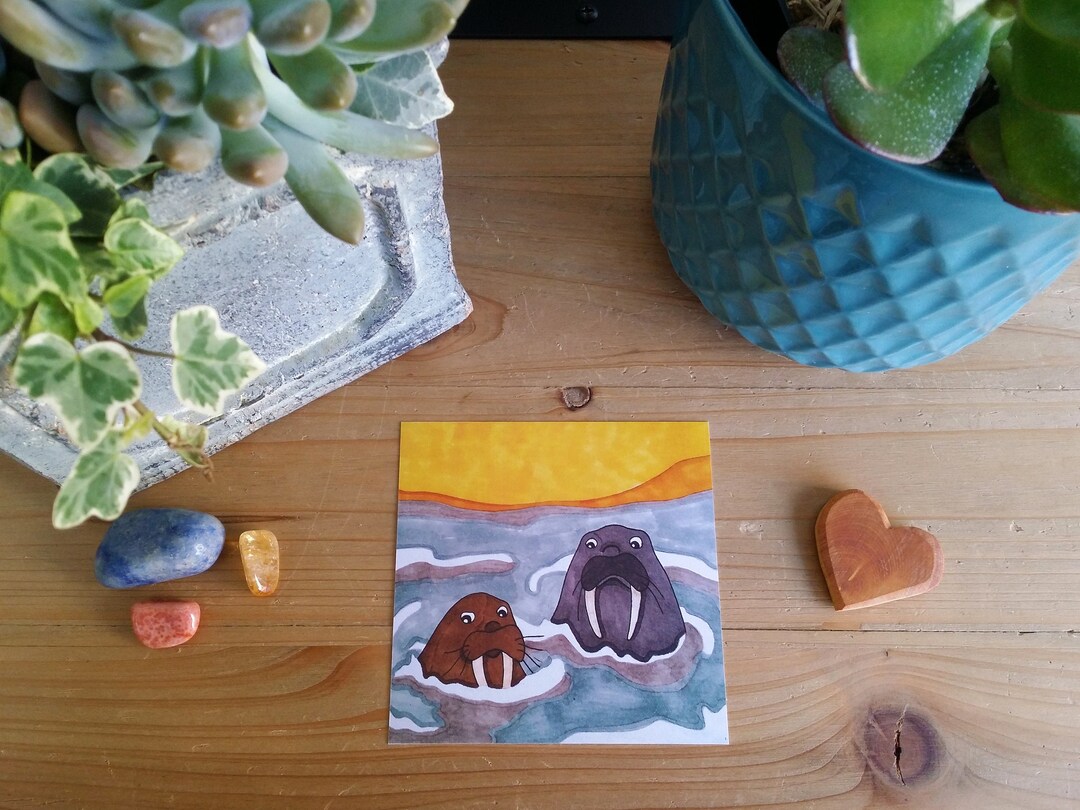 Illustrated Map plic Ploc Two Walruses at the Beach Square Format - Etsy
