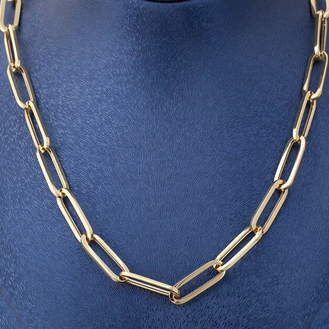 Solid 14k Yellow Gold Paperclip Chain Necklace 5.8mm Gold Paper Clip ...