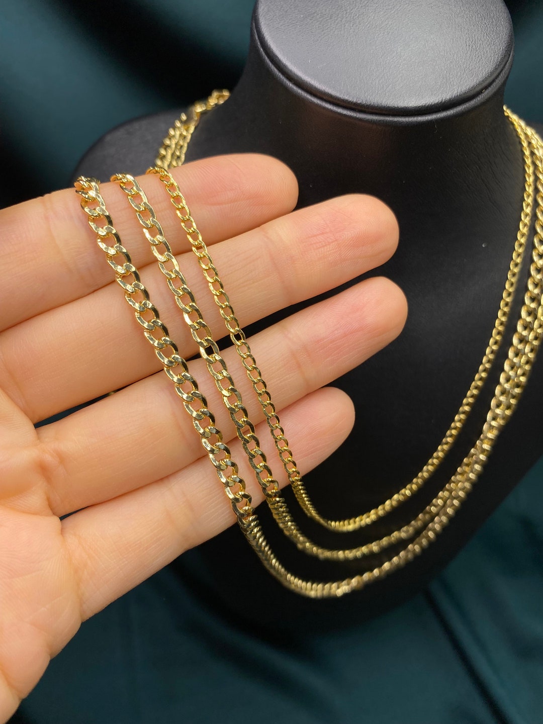 14k Real Gold Miami Cuban Link Chain Necklace Yellow Gold Cuban Curb ...
