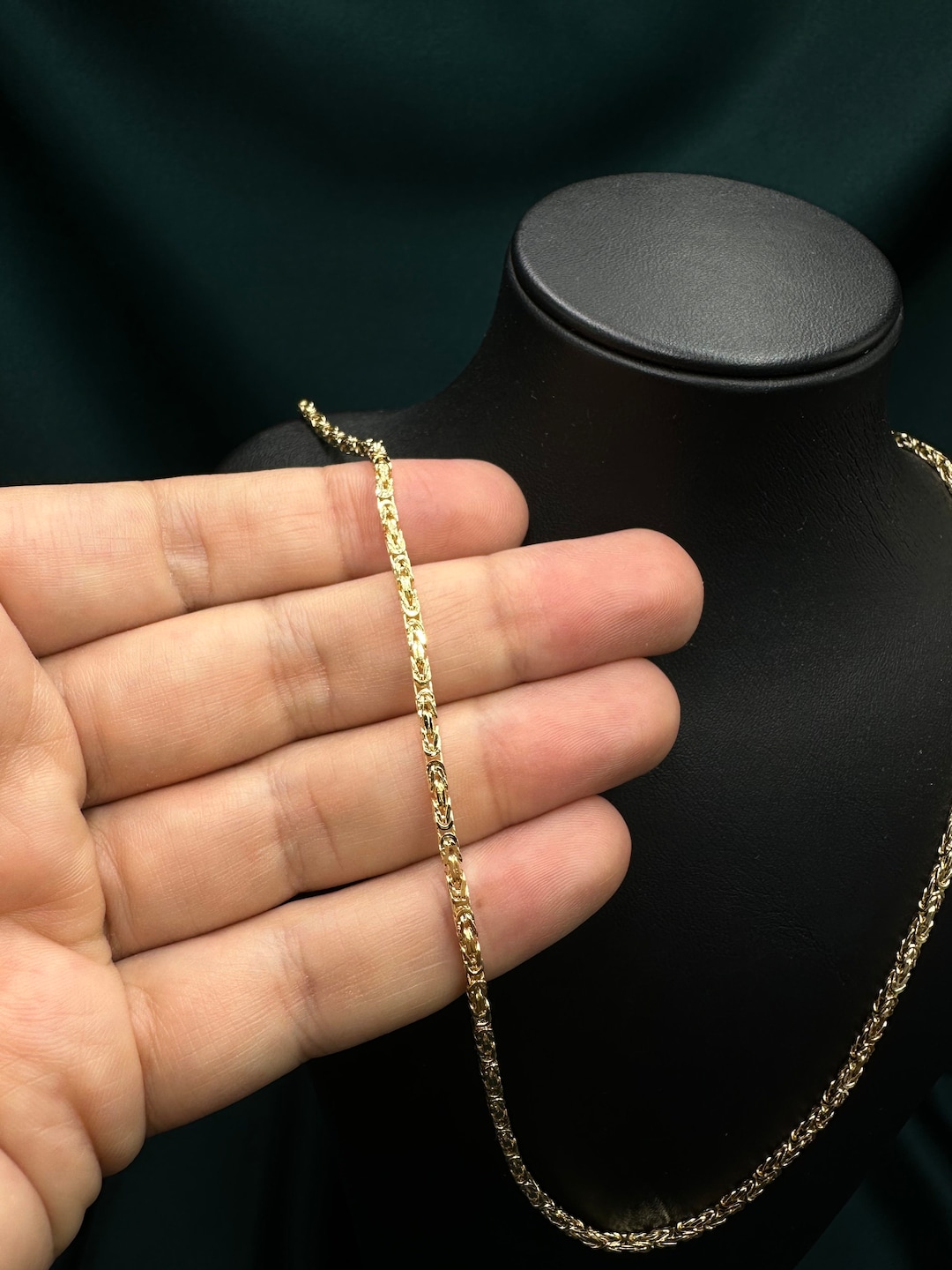 14k Real Gold Byzantine Chain Necklace 2mm Yellow Gold Byzantine ...