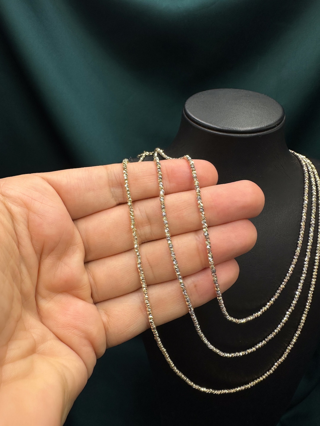 2.2mm Solid Gold Diamond Cut Ball Chain Necklace 14k Tri Color, Two ...