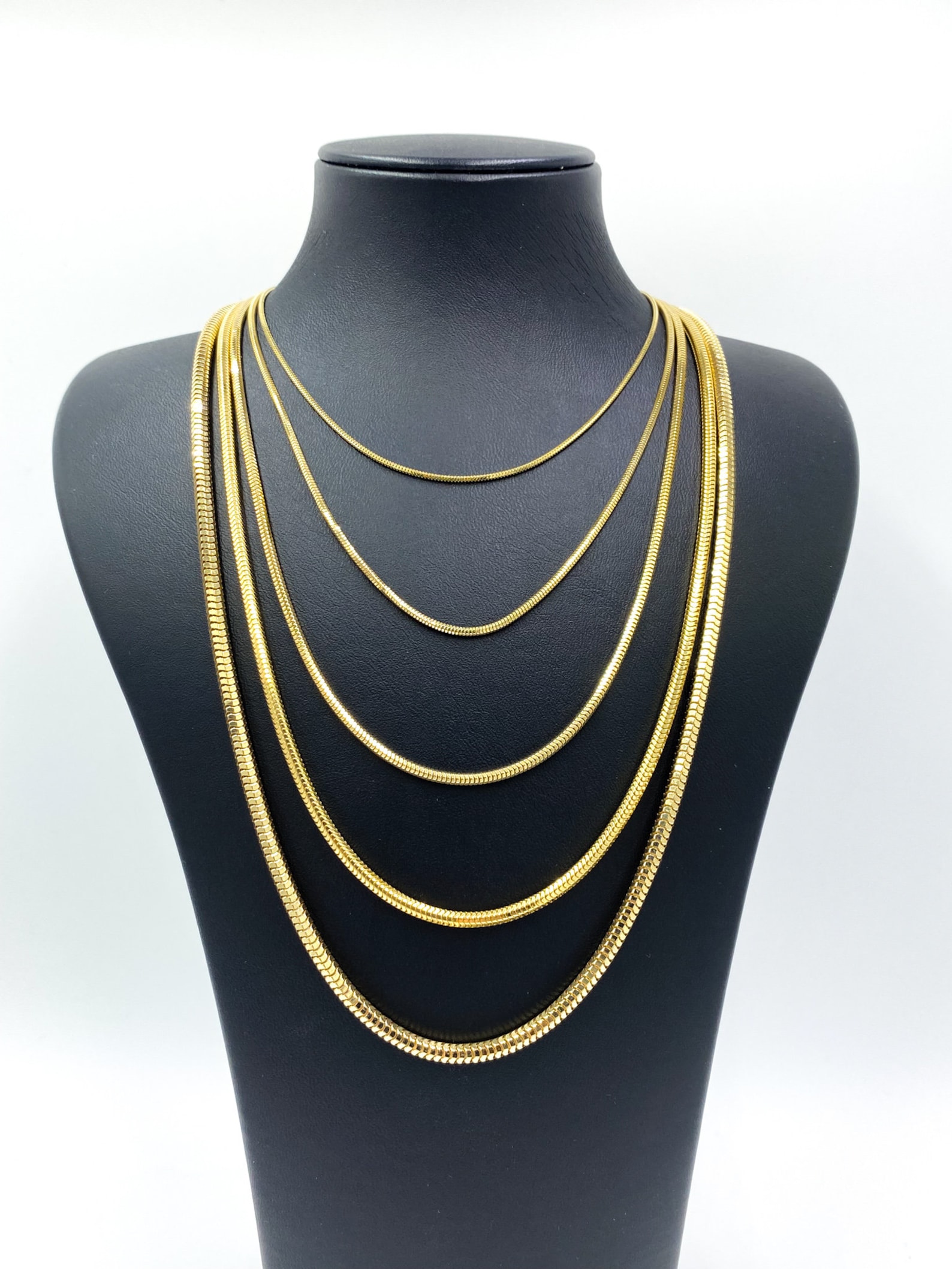 14k Solid Gold Round Snake Chain Necklace Real Yellow Gold Round Snake ...