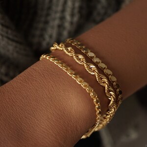 4mm Italian Rope Chain Bracelet Real 14k Yellow Gold Twisted Rope ...