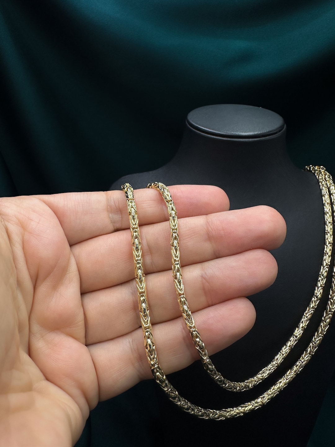 Solid 14k Gold Round Byzantine Chain Necklace 3.1mm 3.5mm Real Gold ...