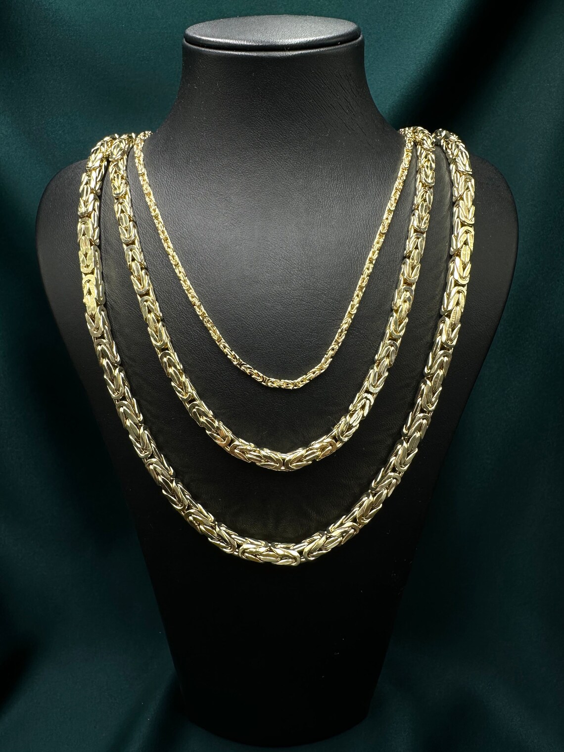 14k Real Gold Byzantine Chain Necklace 5mm 4.3mm 2mm Solid Byzantine ...