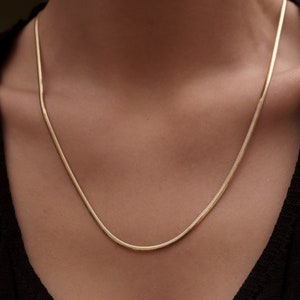 14K Solid Yellow Gold Flat Snake Chain Necklace 2.1mm Real Gold Snake ...