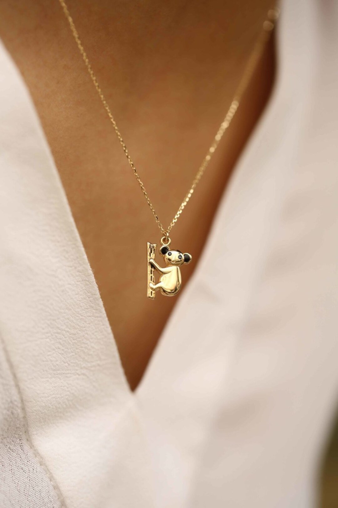 14k Solid Gold Koala Necklace Real Gold Koala Pendant, Animal Necklace ...