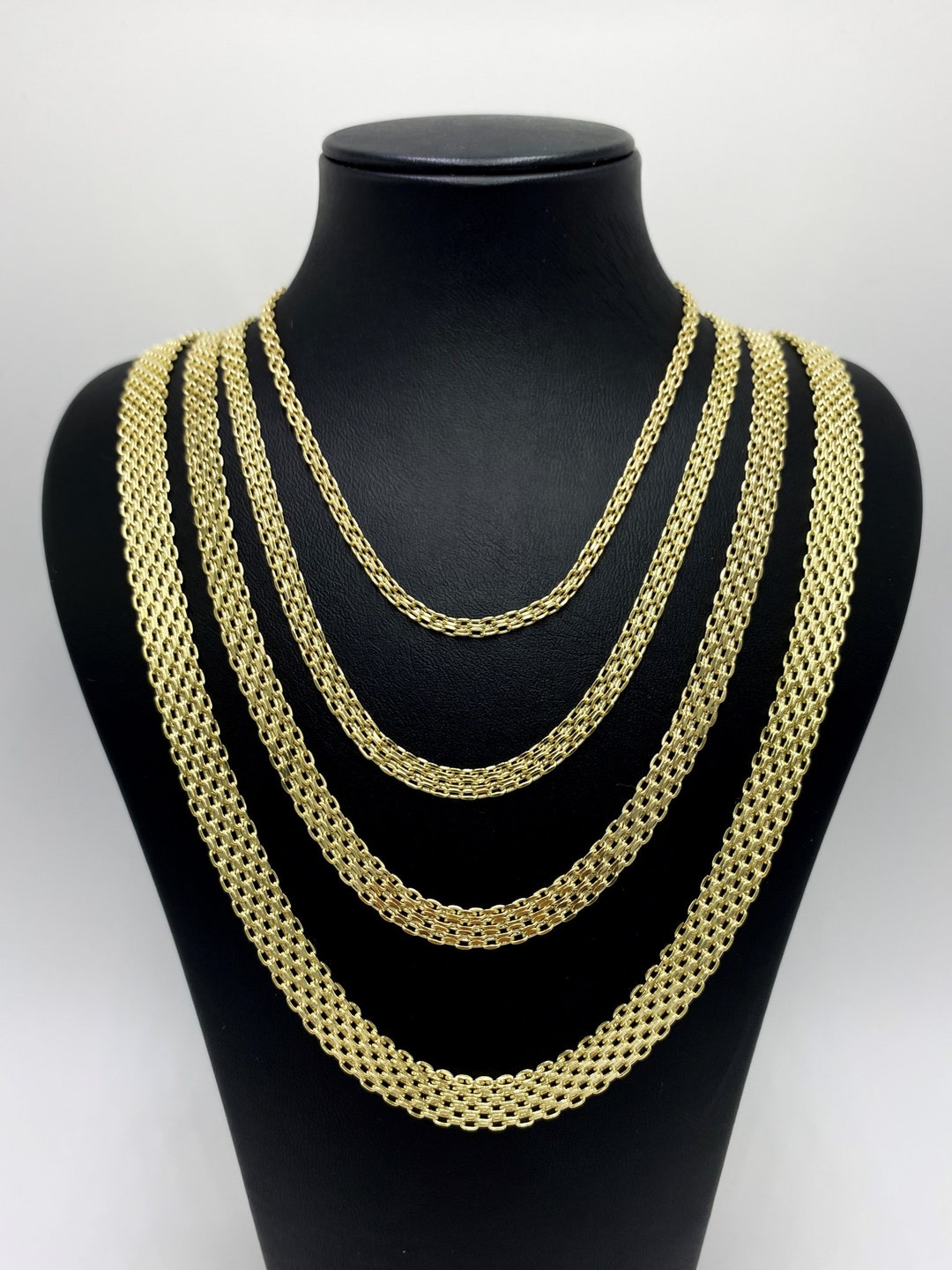 Real 14k Yellow Gold Bismark Chain Necklace, All Sizes Gold Mesh ...