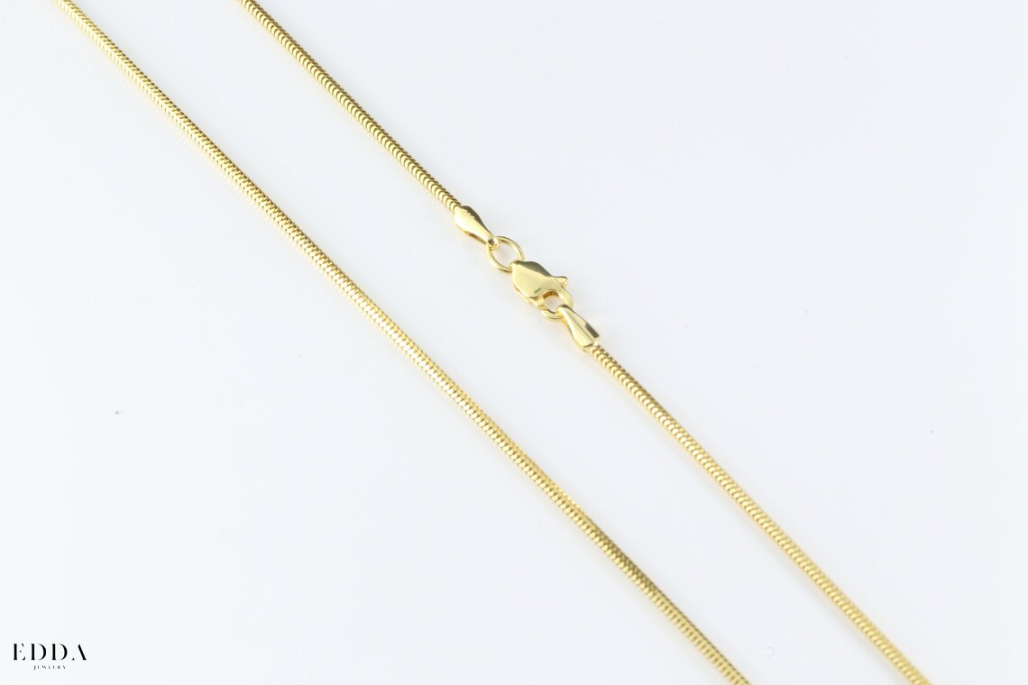 1.6mm Round Snake Chain Necklace Solid 14K Real Gold Round Snake Chain ...