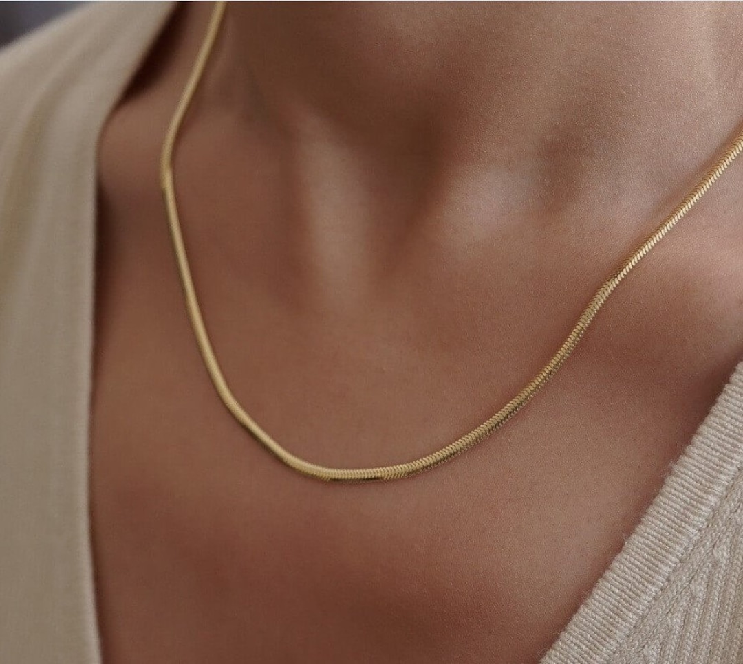 Solid 14K Yellow Gold Snake Chain Necklace 2.5mm Real Gold Flat Snake ...