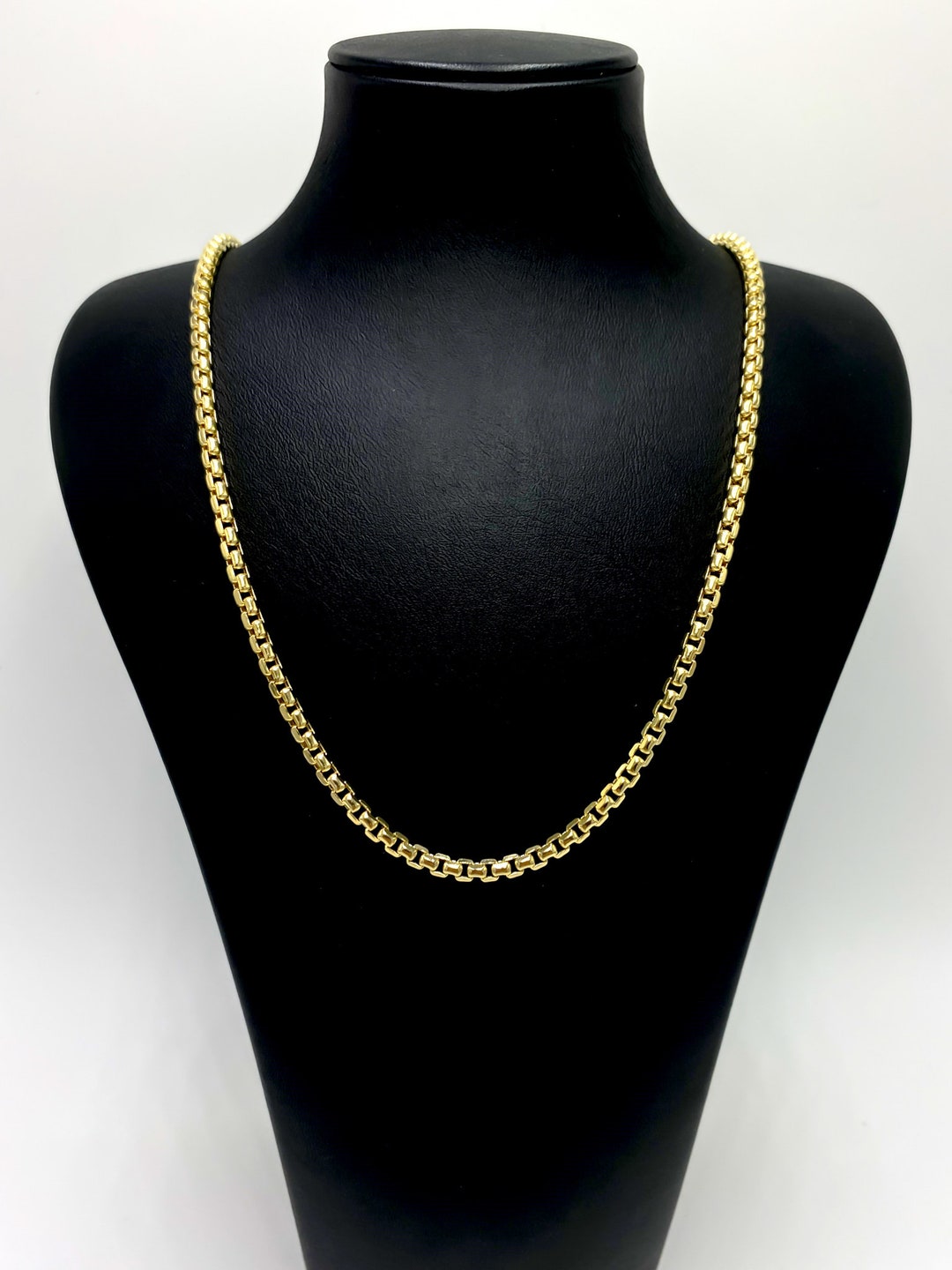3.4mm Round Box Chain Necklace 14k Yellow Solid Gold Round Box Necklace ...