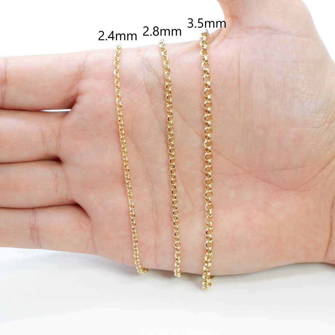 14k Solid Gold Diamond Cut Rolo Link Chain Necklace 2.5mm 3mm 3.5mm ...