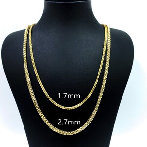 Solid 14k Real Gold Square Wheat Chain Necklace 1.7mm Yellow Gold Spiga ...