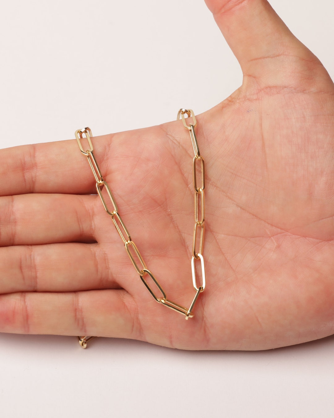 Solid 14k Real Yellow Gold Paperclip Chain Necklace 5.2mm Gold Italian ...